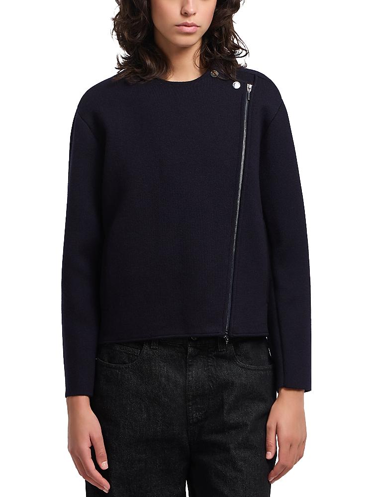 EMPORIO ARMANI Emporio Armani Wool Double Knit Jacket with Asymmetrical Zip and Stand Collar